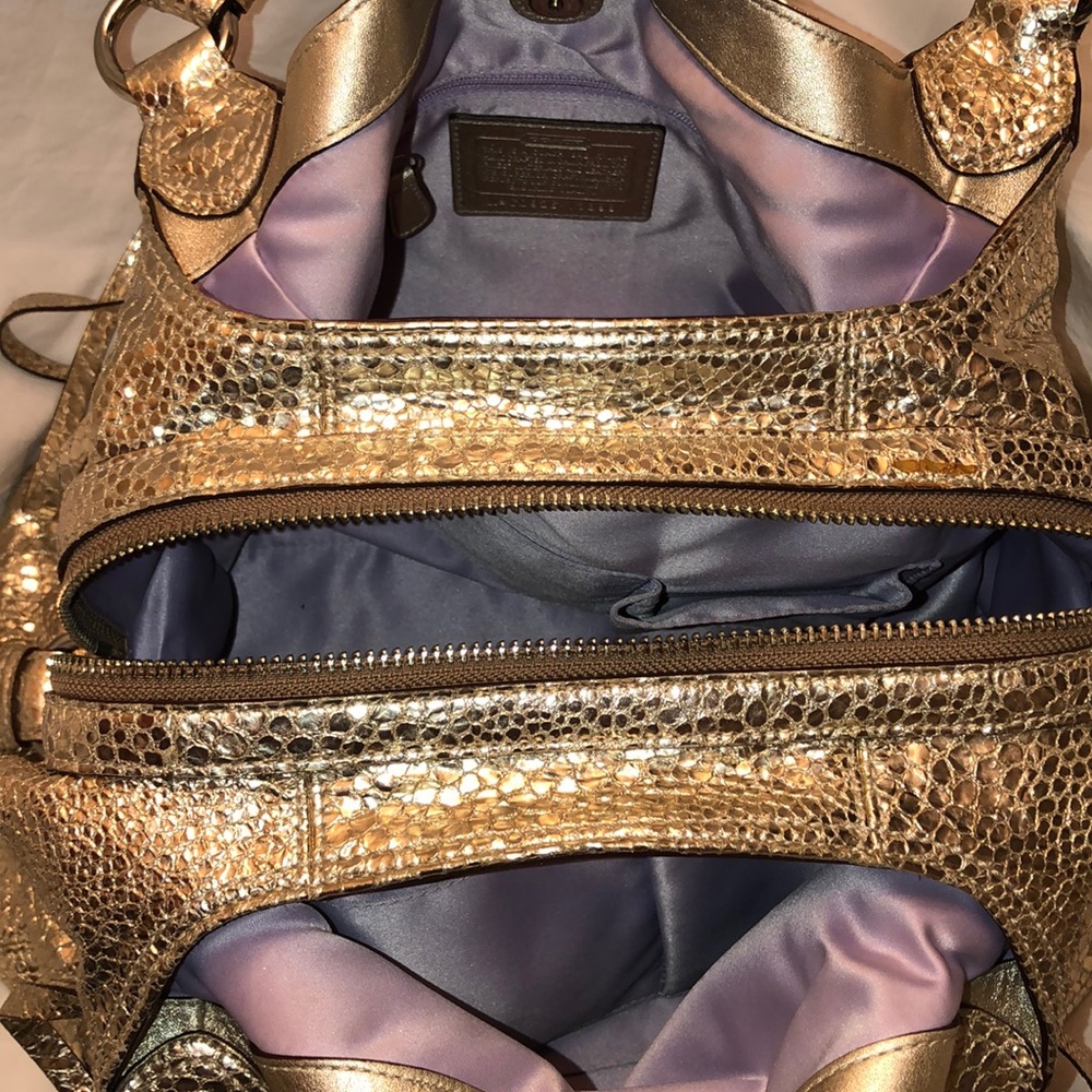 Coach Gold Snake-Embossed Leather Shoulder Bag - Gem